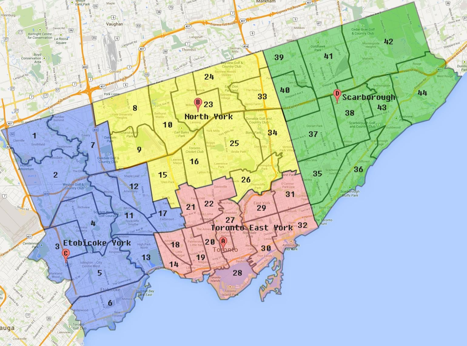 Toronto Límites de la Ciudad de mapa - Mapa de Límites de la Ciudad de ...