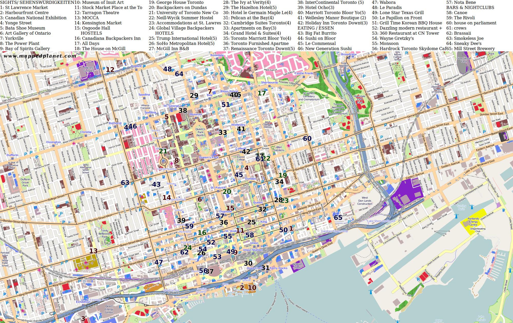 Punto de interés de Toronto mapa - Mapa de puntos de interés de Toronto ...
